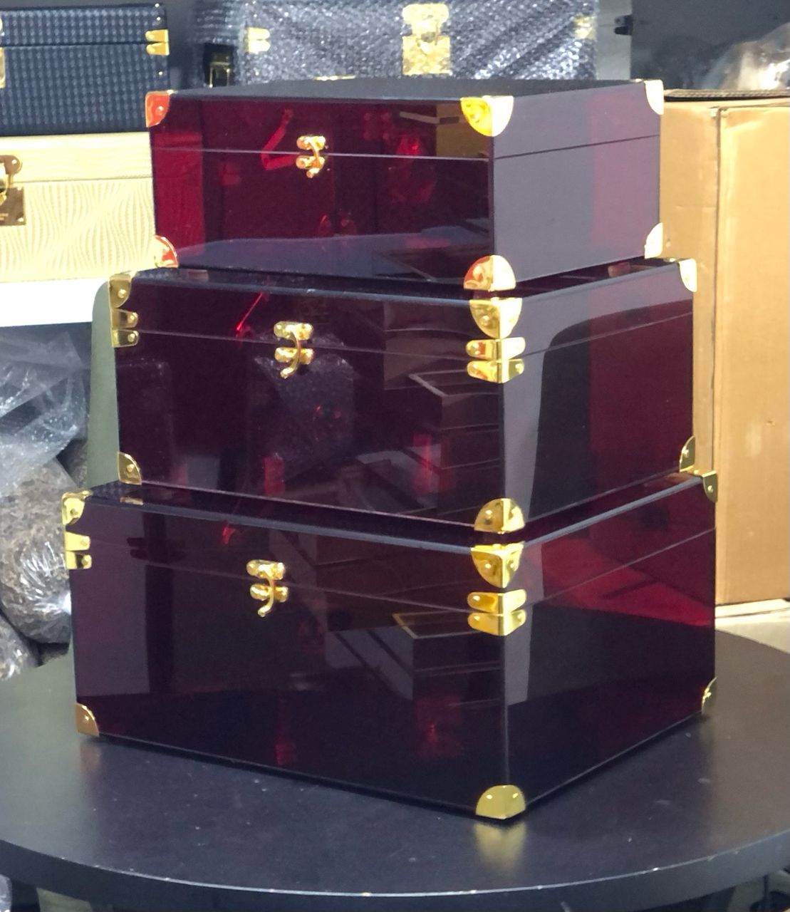 Red Translucent Gift Boxes (Gold) - LB Designs